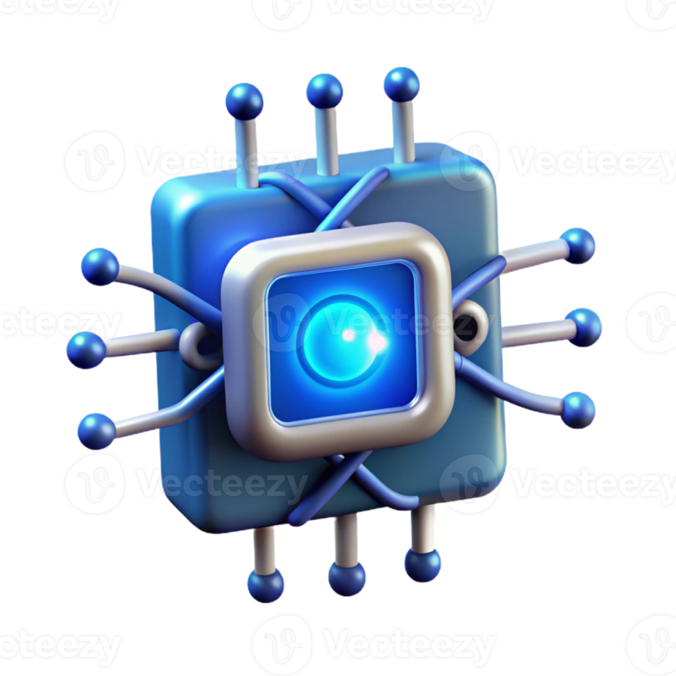 Vibrant Contemporary A Single Glowing Microchip Forming The Core Of A Stylized Atom