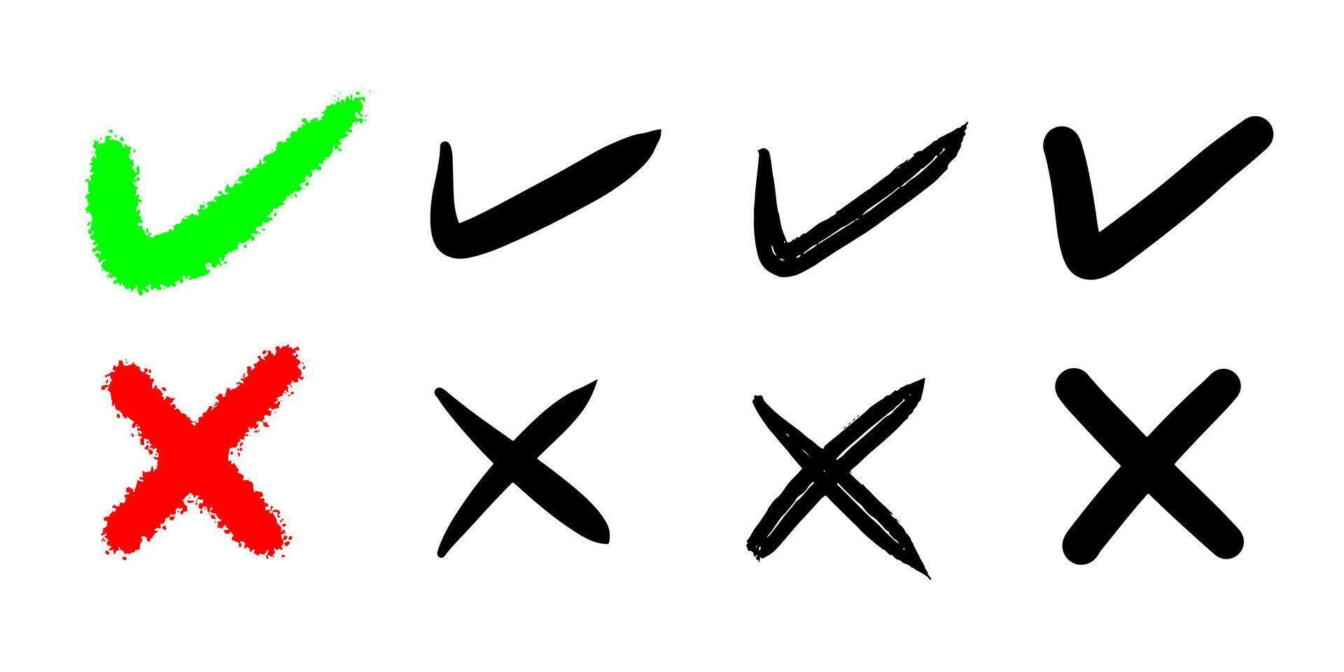 Check mark icon button set. checkmark icons in green tick and red cross. Isolated checkmark ...