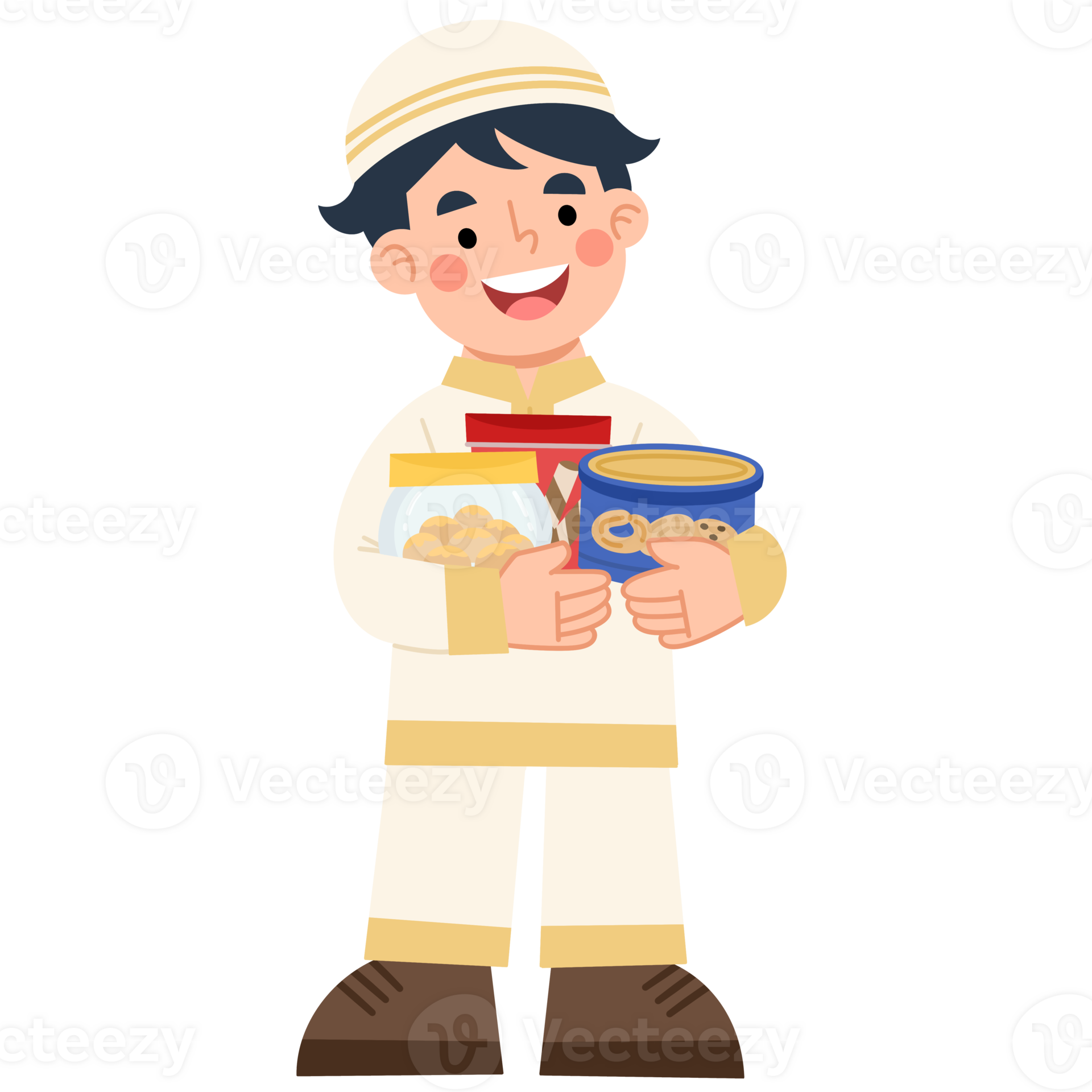 Illustration of Cheerful Boy Holding Snacks 59063390 PNG