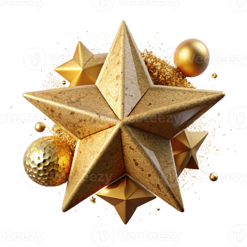 vibrant creative Gold Glitter Star Christmas Decoration Isolated professional 59068146 PNG