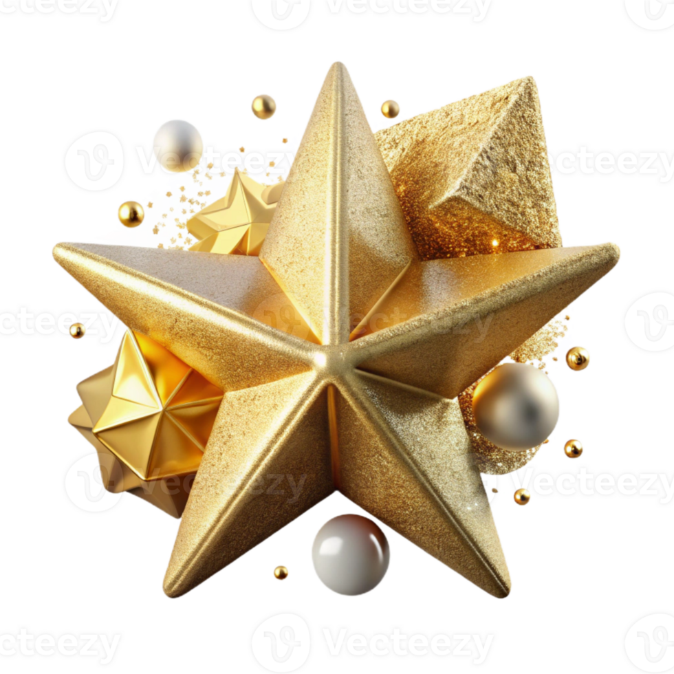 dramatic vintage Gold Glitter Star Christmas Decoration Isolated exclusive 59068153 PNG