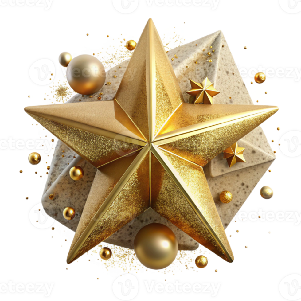 magnificent classic Gold Glitter Star Christmas Decoration Isolated high resolution 59068155 PNG
