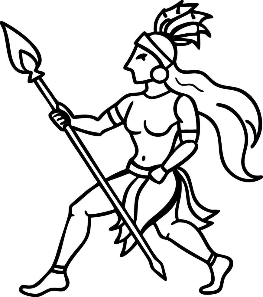 Fierce Female Warrior Illustration with Spear Ready for Action Vintage ...