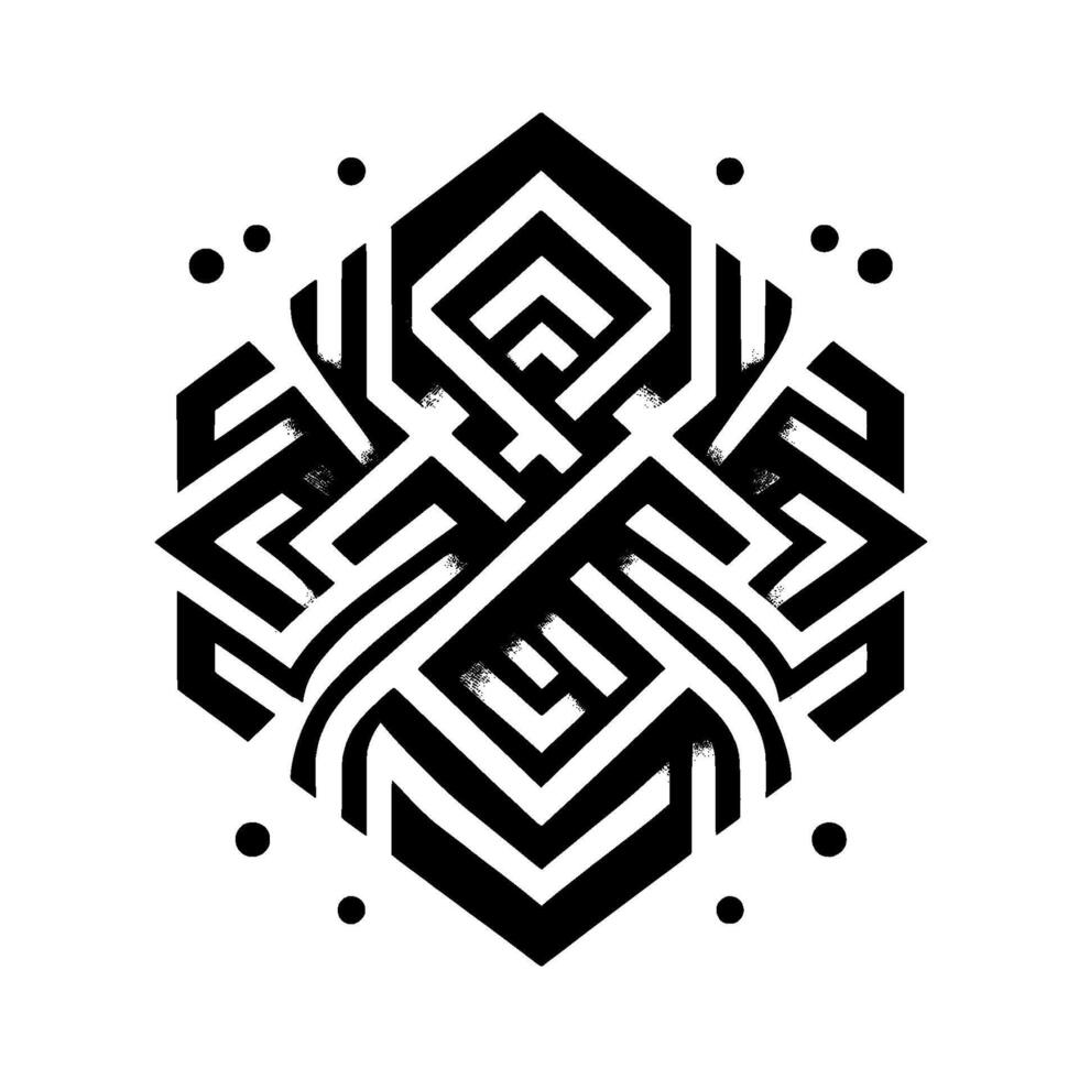 Intricate Black and White Geometric Hexagonal with Interlocking Shapes and Dotted Accents on a ...