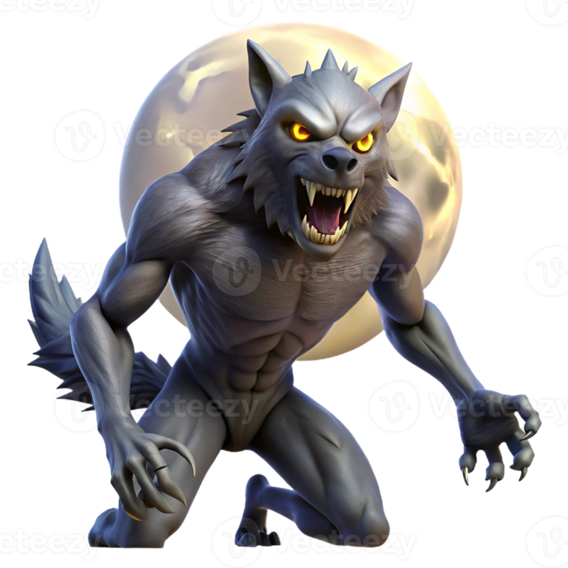 wonderful creative A fearsome werewolf with glowing eyes and sharp claws, transforming under the ...