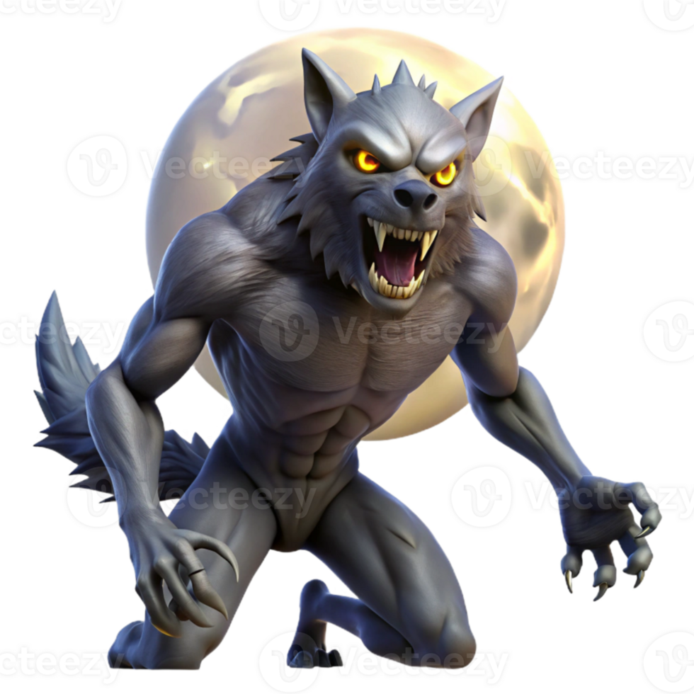 wonderful creative A fearsome werewolf with glowing eyes and sharp claws, transforming under the ...