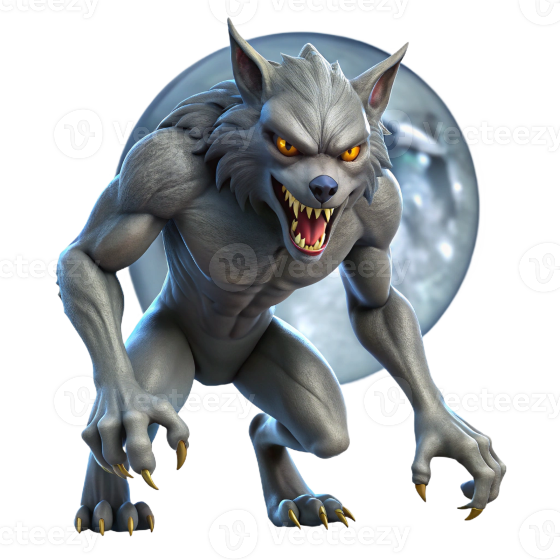 extraordinary rustic A fearsome werewolf with glowing eyes and sharp claws, transforming under ...