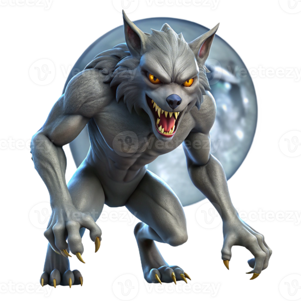 extraordinary rustic A fearsome werewolf with glowing eyes and sharp claws, transforming under ...