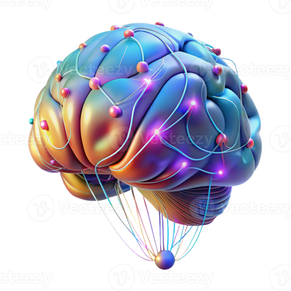 serene rustic A holographic projection of a human brain, pulsing with colorful neural activity ...