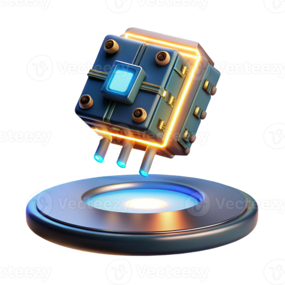 Magnificent Abstract A Single Glowing Circuit Board Component Levitating In Mid Air