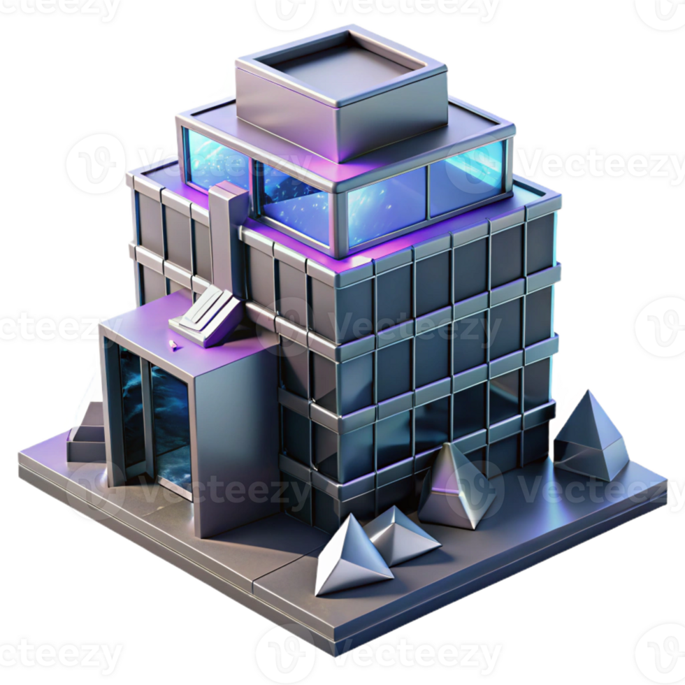 Extraordinary Vintage Deconstructivist Office Building Fragmented Forms Metallic Surfaces