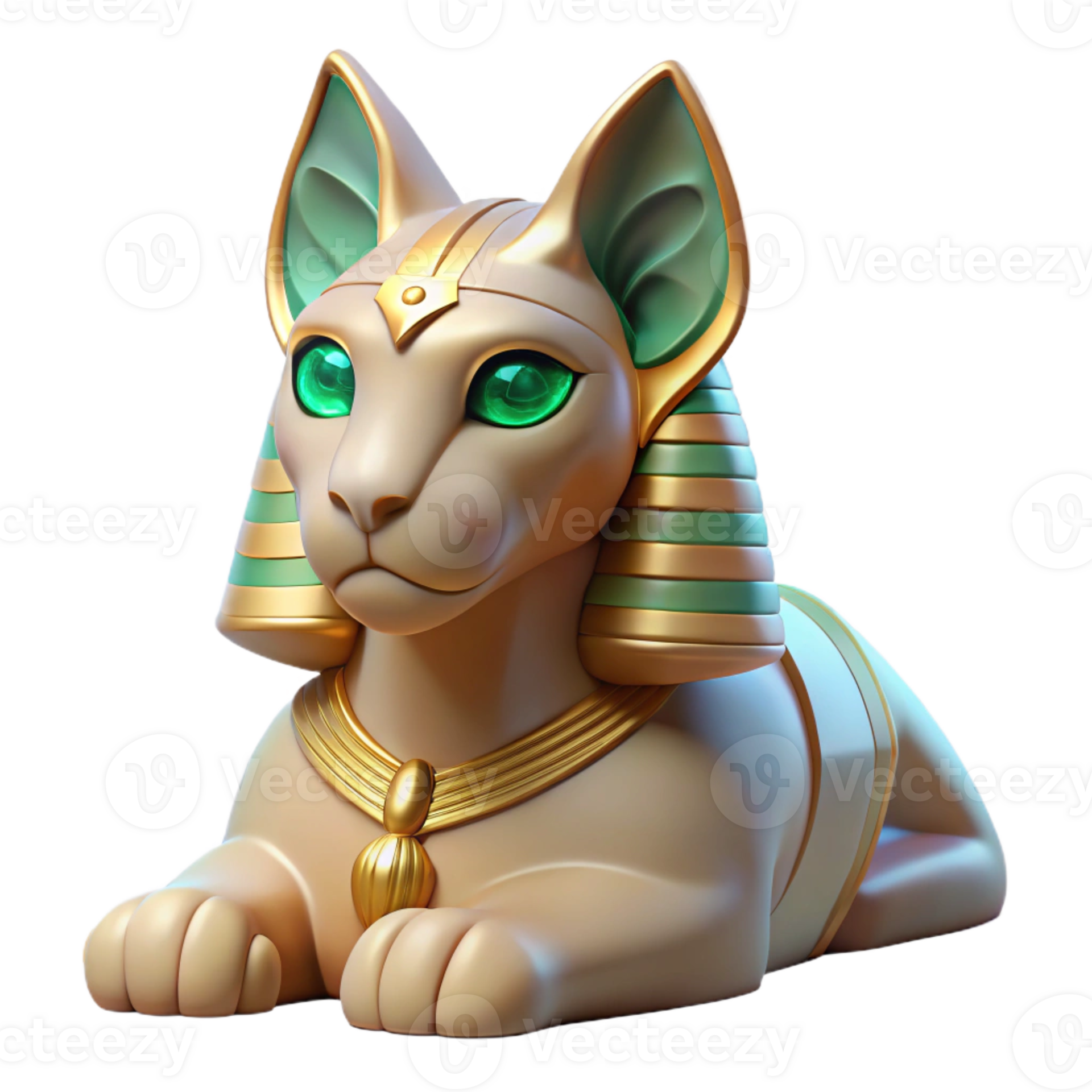 beautiful contemporary A powerful sphinx with emerald eyes, gazing enigmatically into the ...