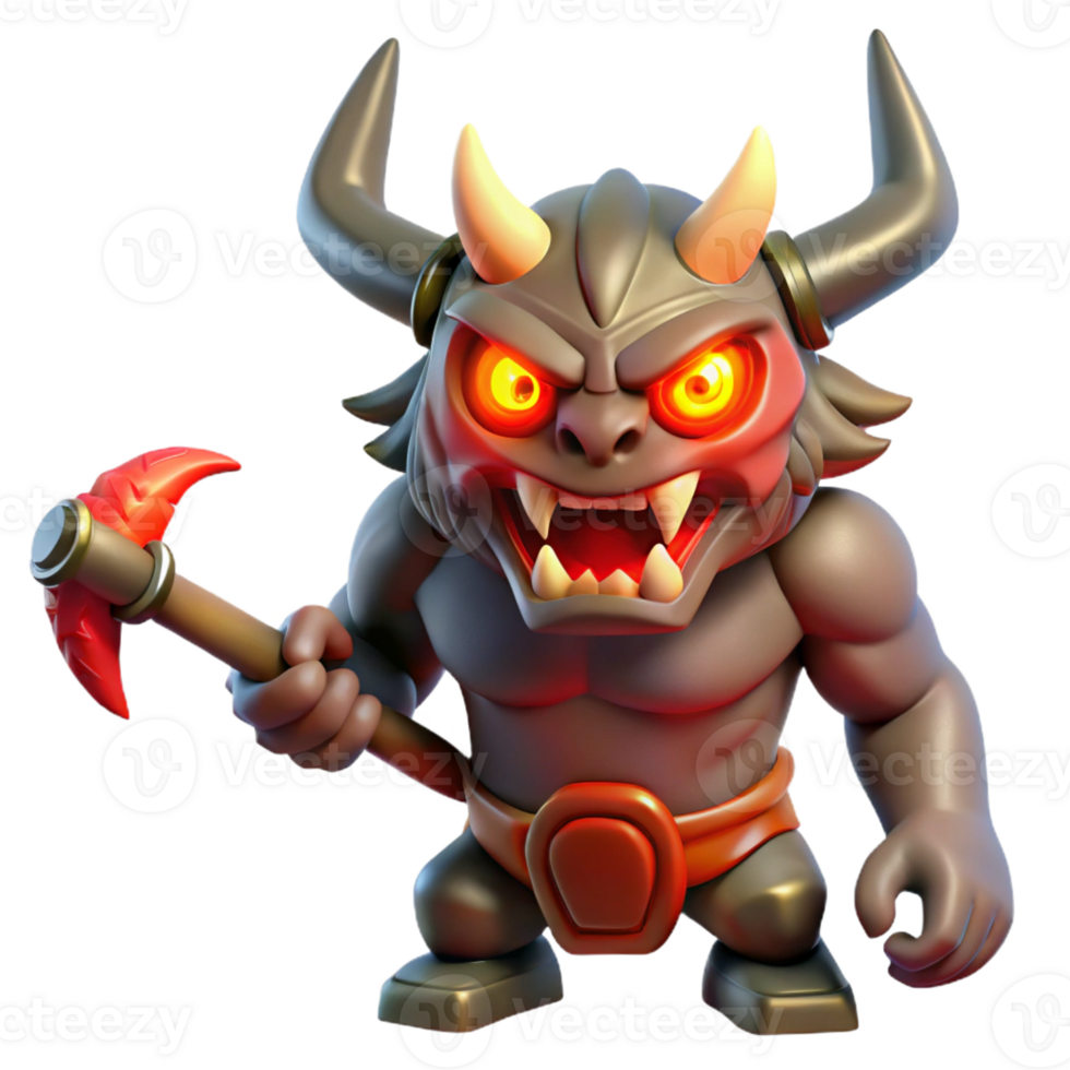 stunning artistic A fearsome oni with sharp horns and glowing red eyes, wielding a giant kanabo ...