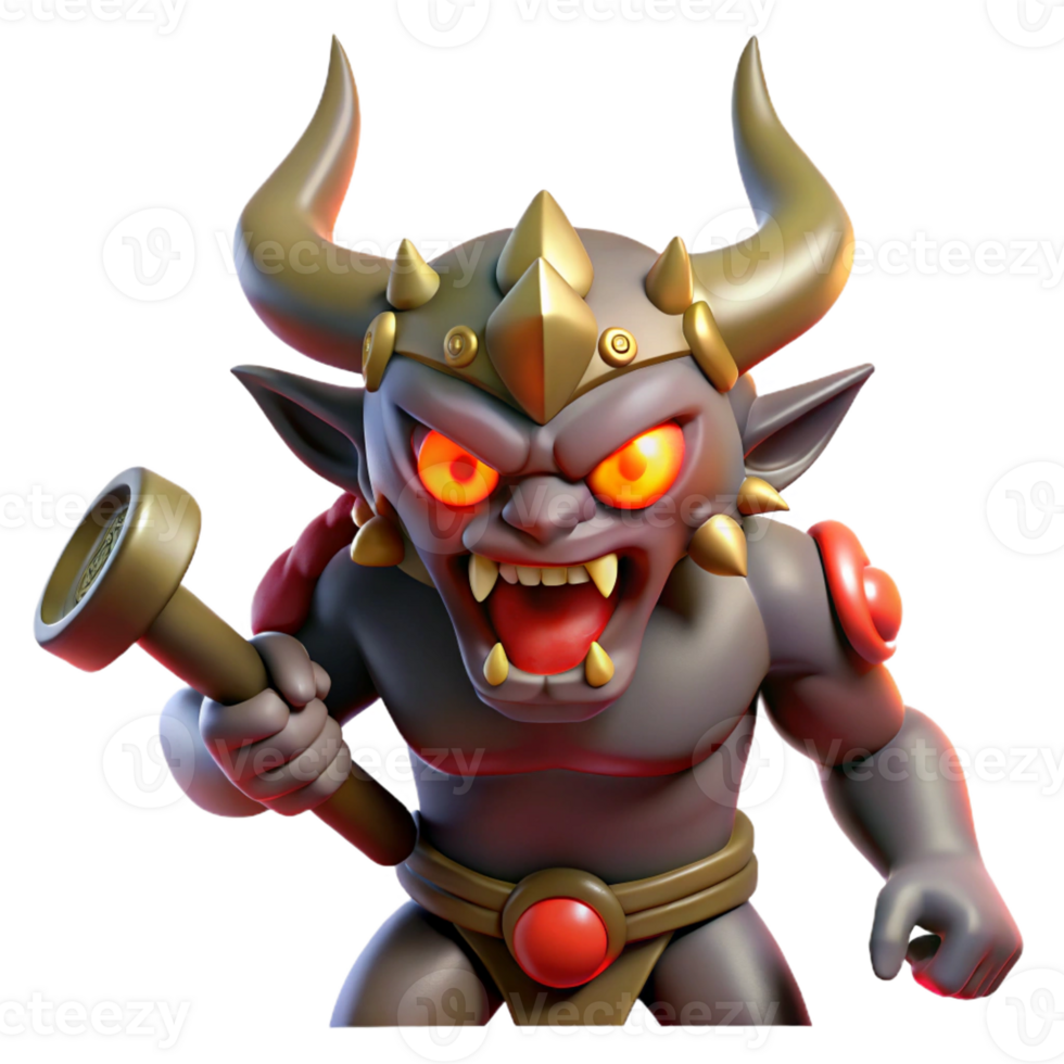 vibrant vintage A fearsome oni with sharp horns and glowing red eyes, wielding a giant kanabo ...