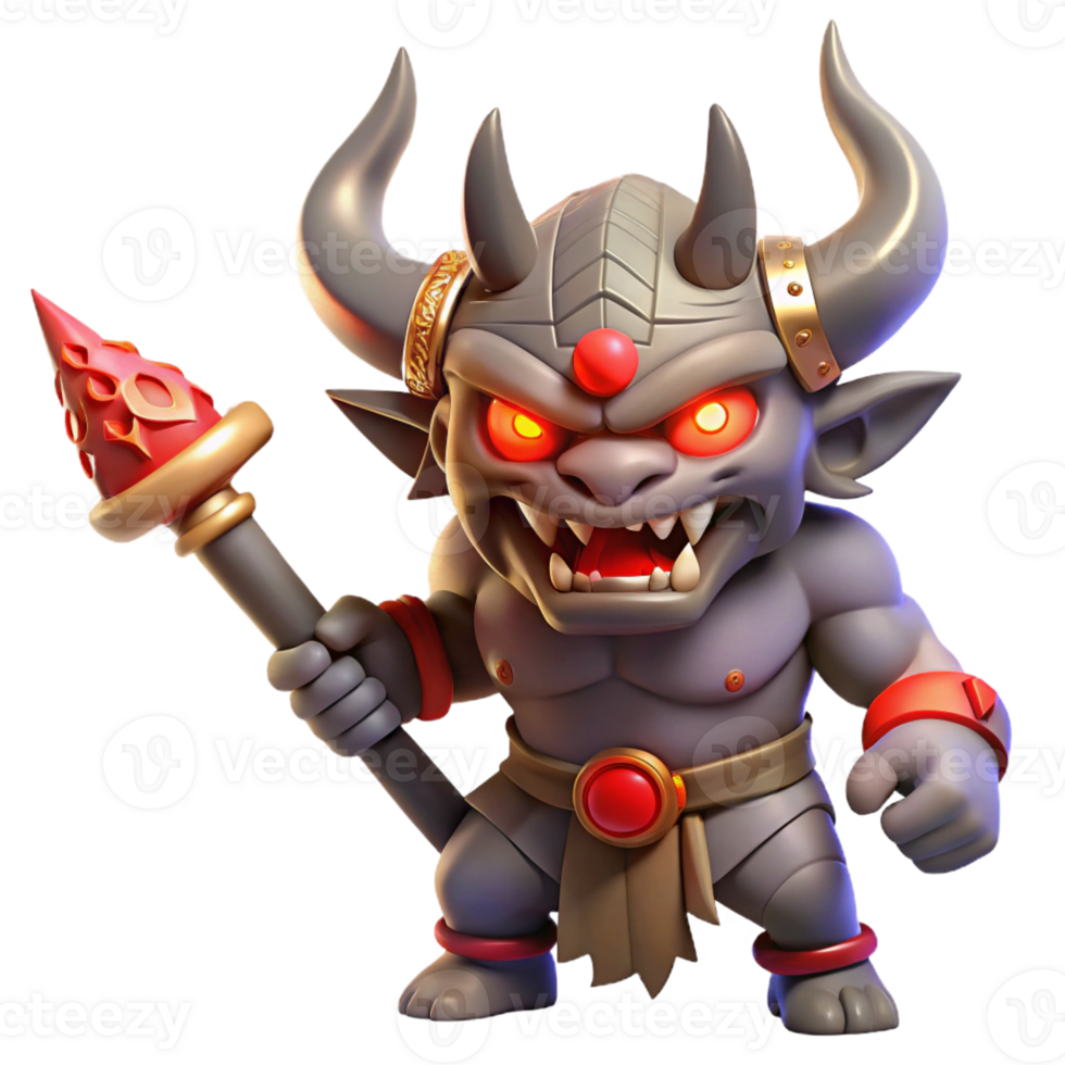 dramatic abstract A fearsome oni with sharp horns and glowing red eyes, wielding a giant kanabo ...