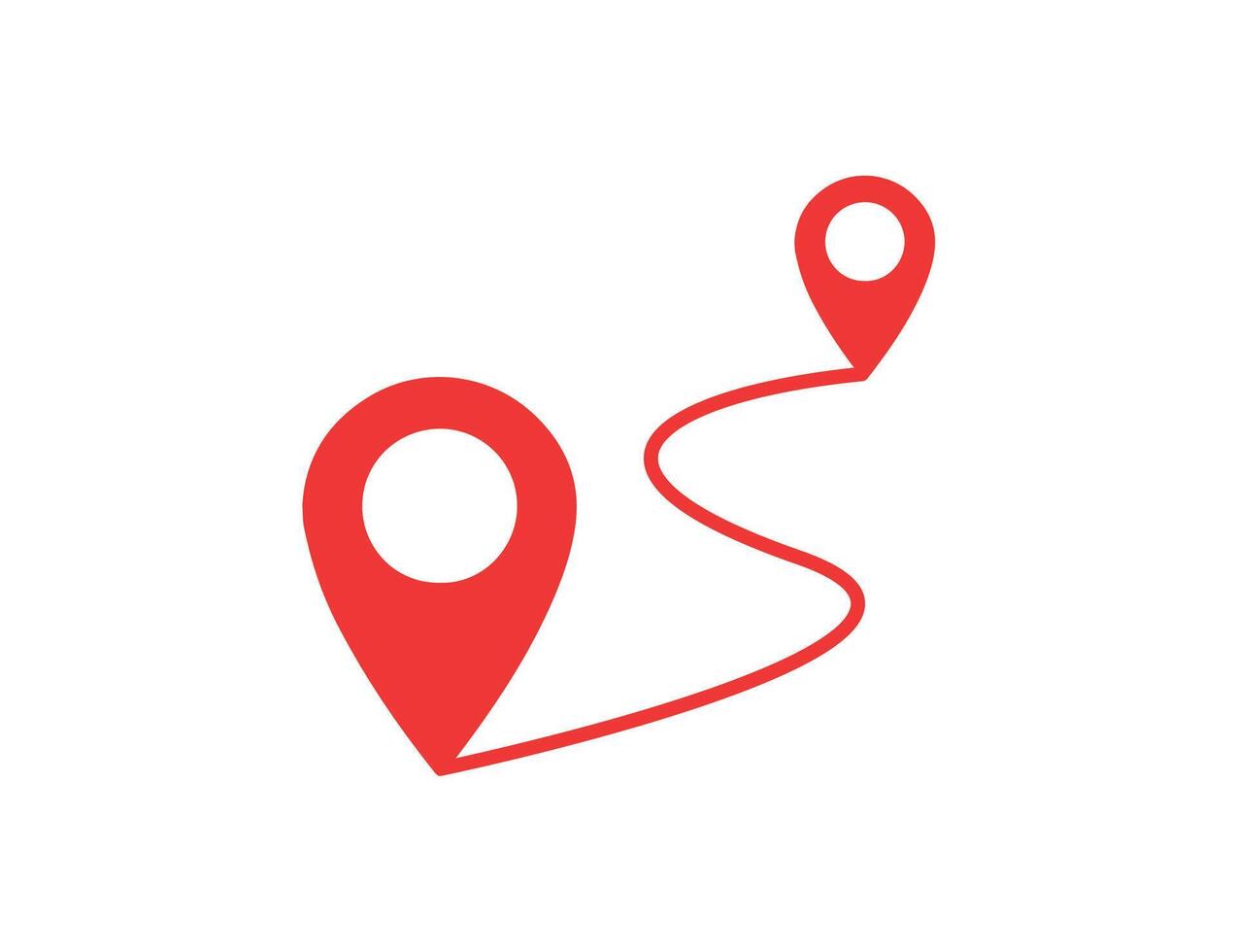 Route icon between two points with dotted path and location pin. Location pointer continuous one ...