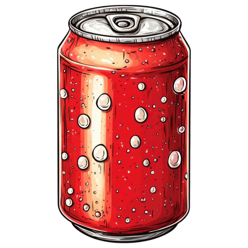 vibrant red soda can with bubbles, showcasing refreshing carbonation. clip art on a transparency ...