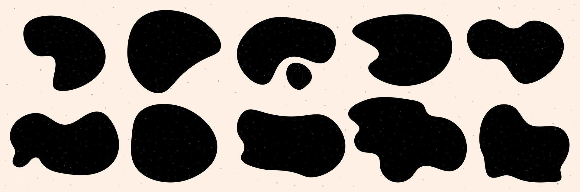 Organic Shapes Collection Black Irregular Blobs With Grain And Noise Texture Abstract Elements