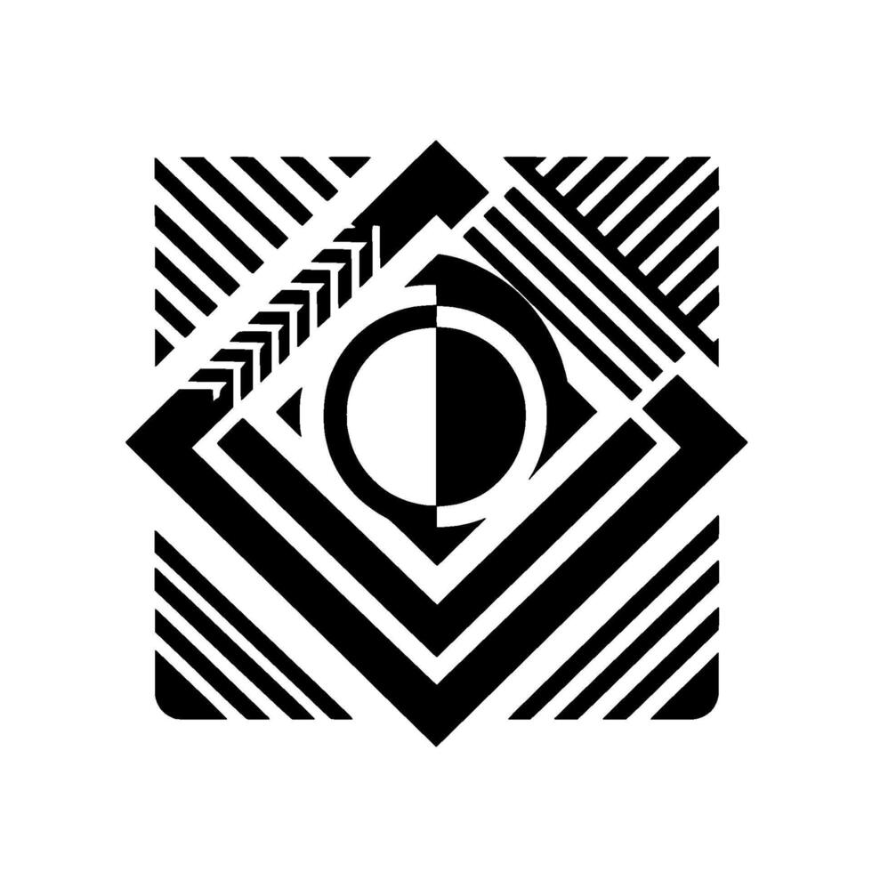 Geometric Black And White Abstract With Interlocking Shapes And Linear