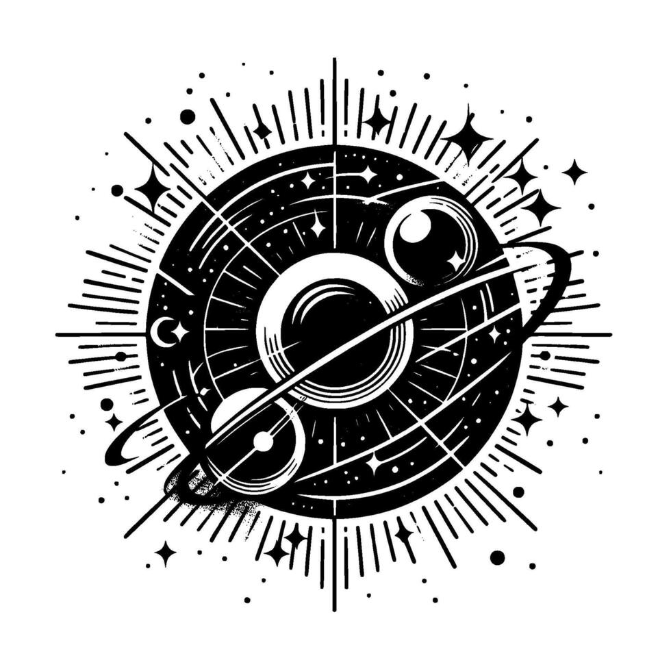 Abstract Black and White Cosmic Illustration A stylized celestial body ... Abstract Black and White Cosmic Illustration A stylized celestial body ...