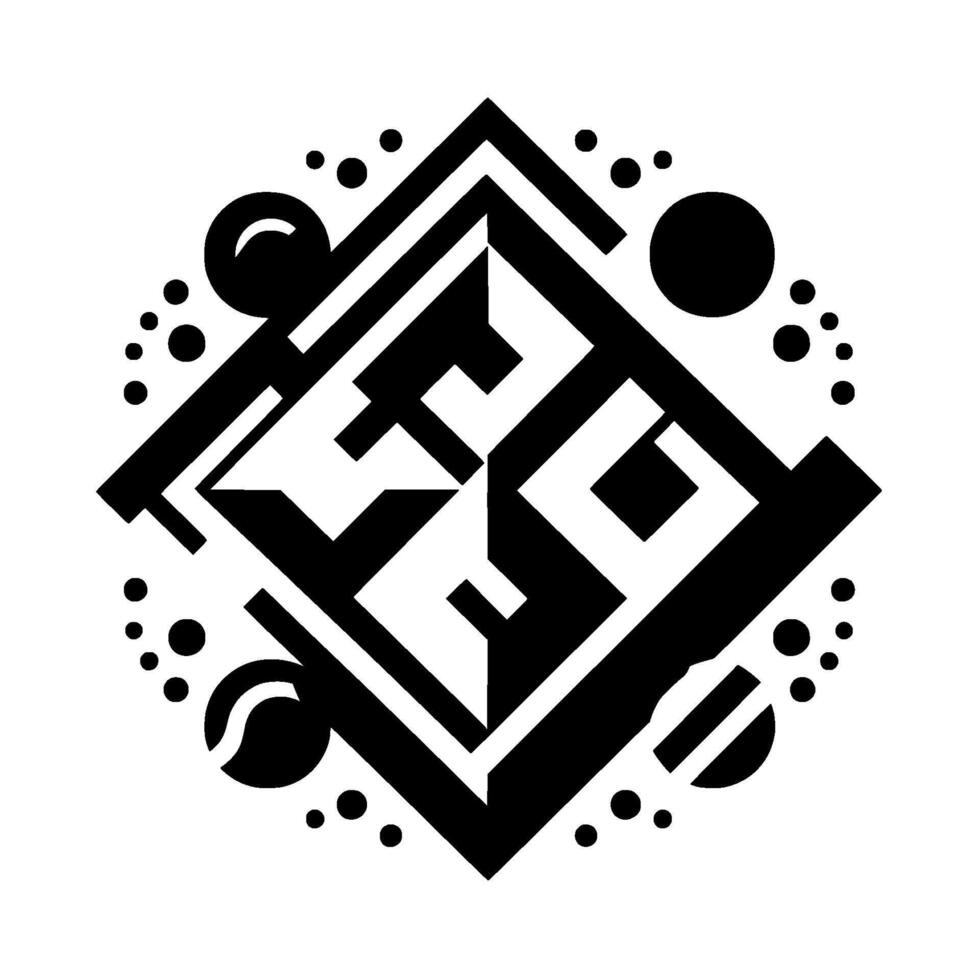 Geometric Black And White Composition Abstract Symmetrical With Bold Angular Shapes Dots And