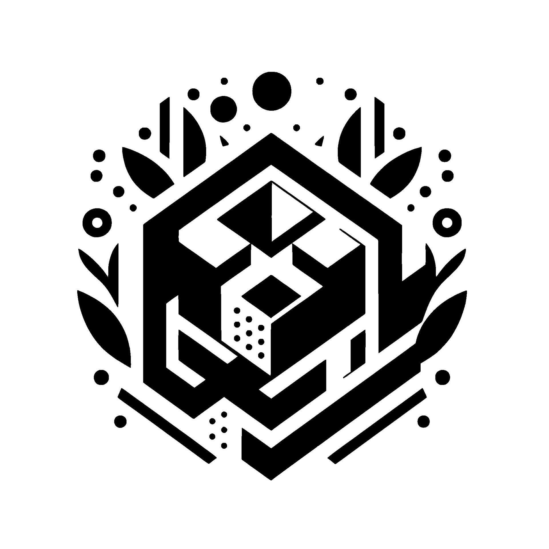 Geometric Black And White Abstract Featuring A Central Cubical