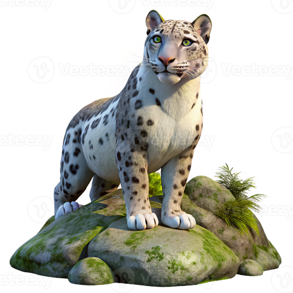 magnificent vintage A majestic snow leopard perched on a moss-covered ...