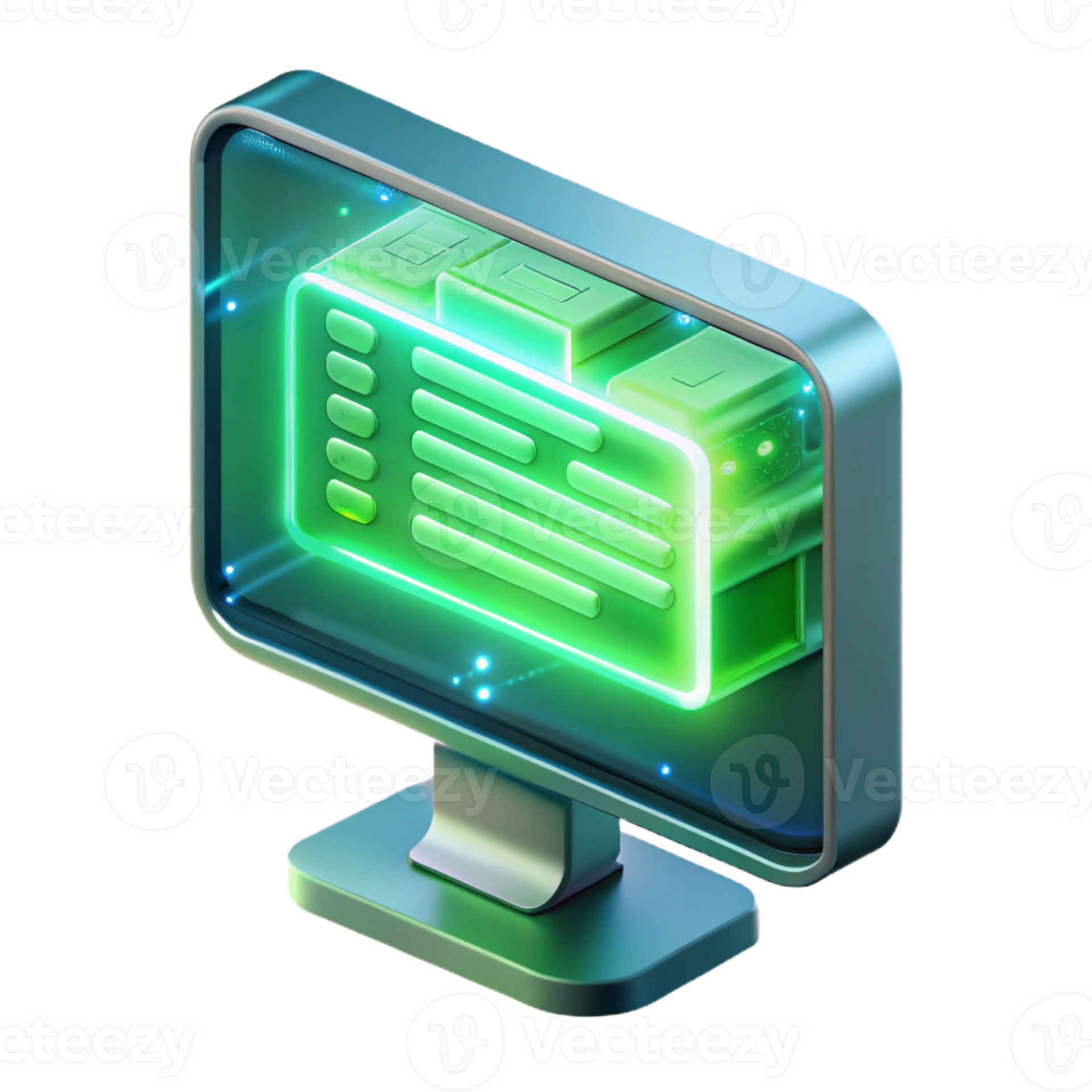 dramatic creative A floating, transparent computer screen displaying ...