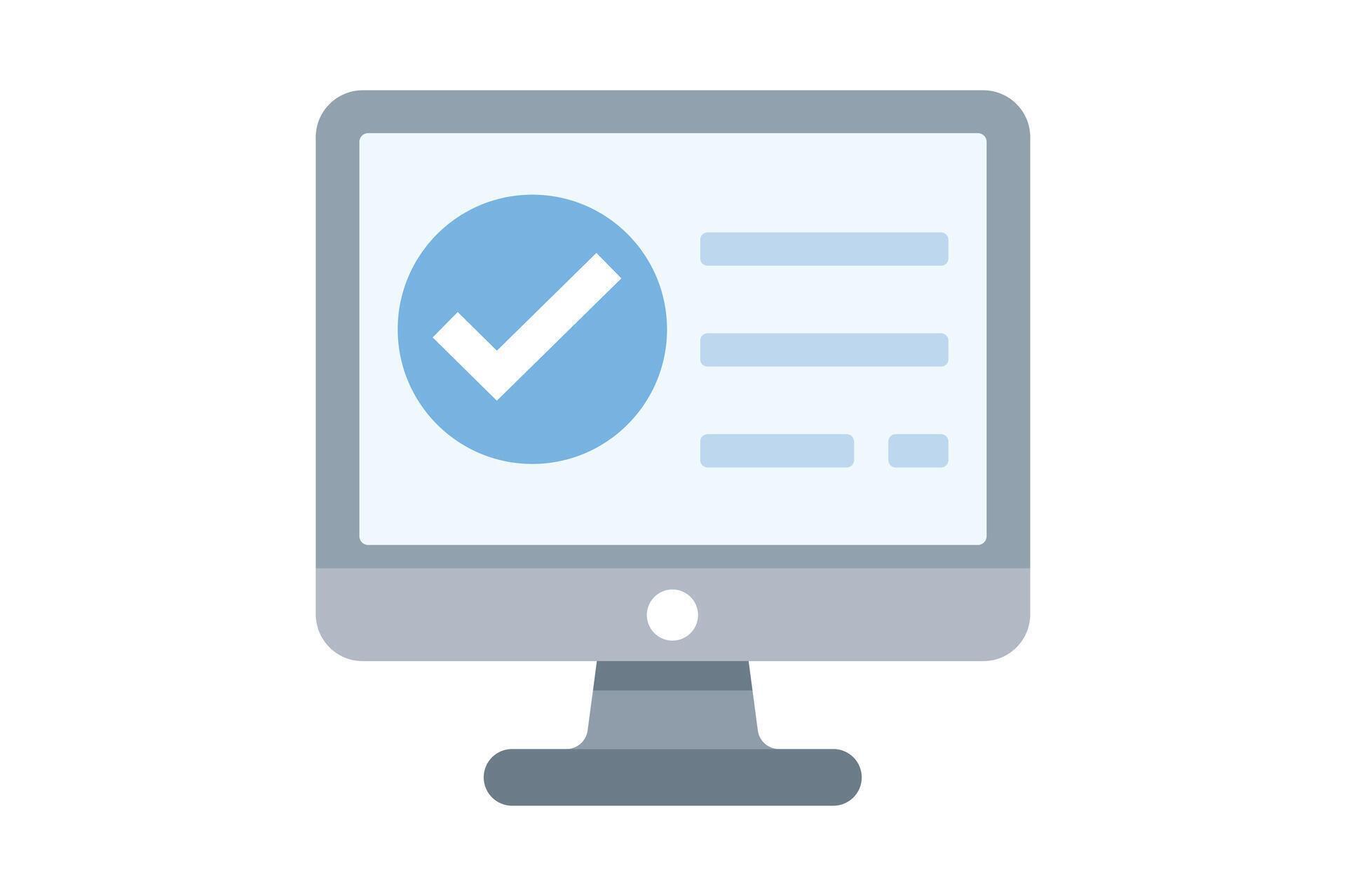 Verified Check Icon on Computer, computer check mark icon, approval check mark, verified check ...