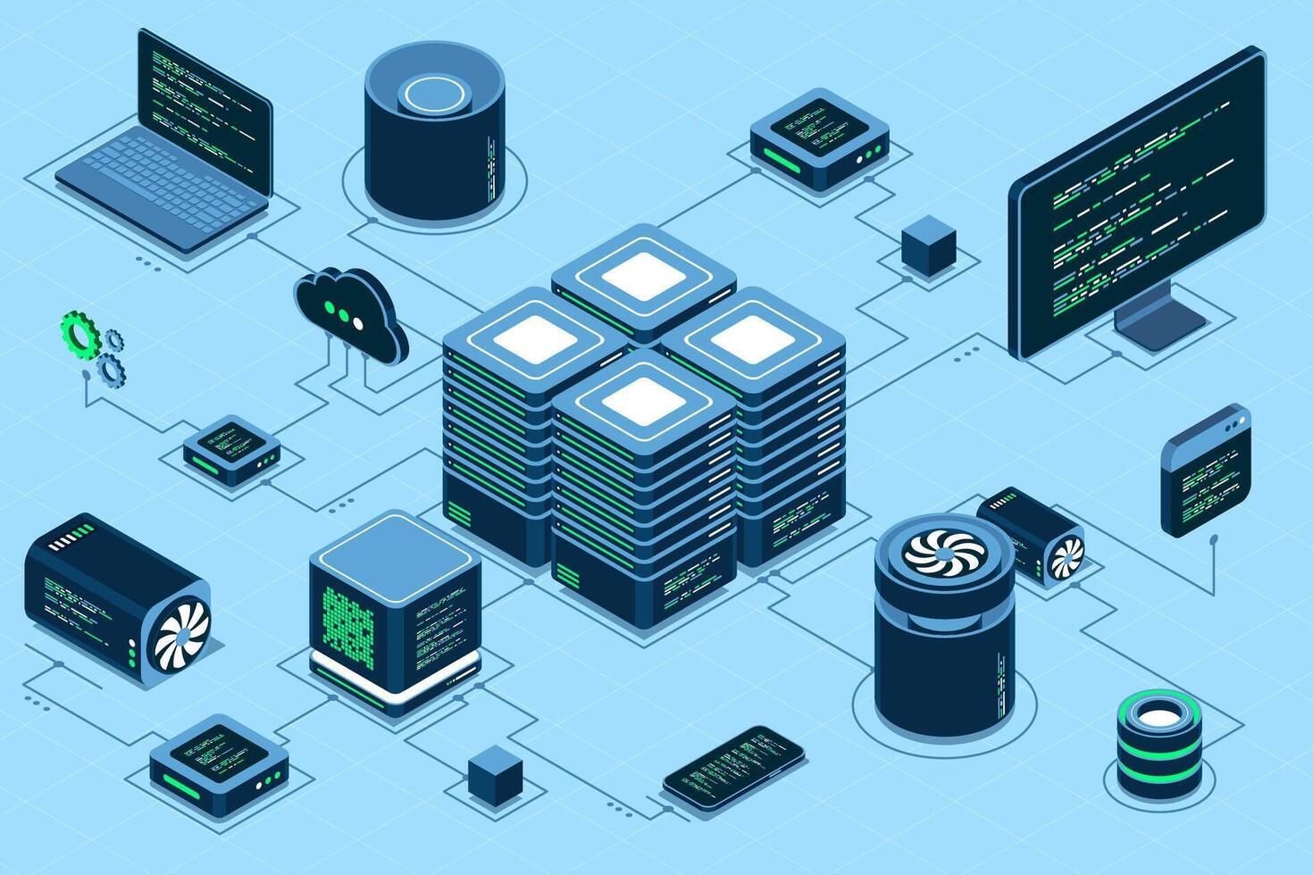 Computer Technology Isometric Illustration Computation Of Big Data