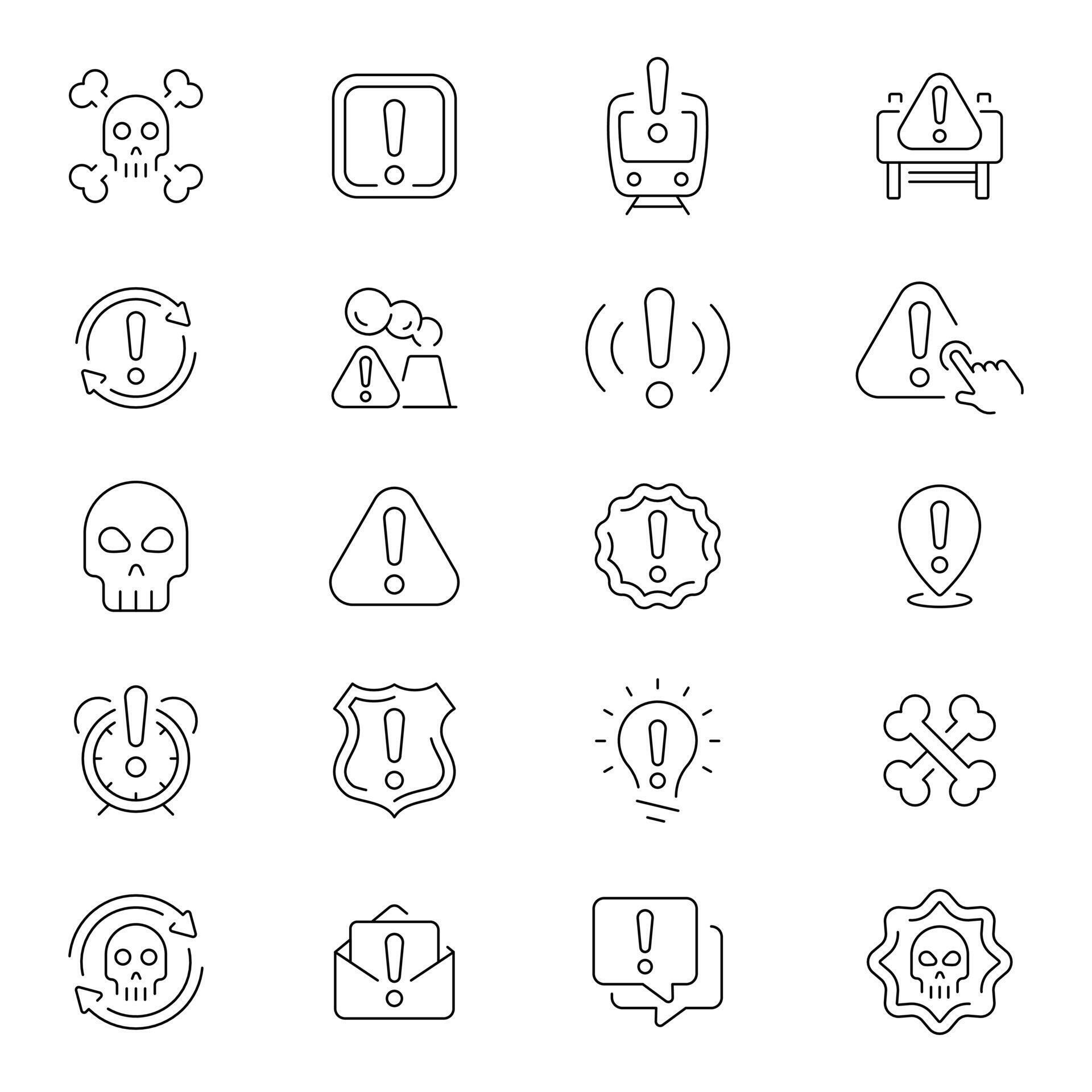 Warning icons set. Warning and caution line icons. Warning, attention ...
