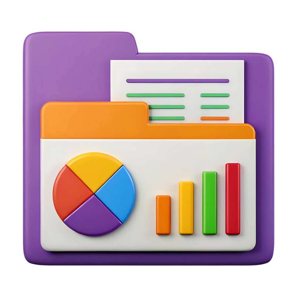 3D render of a folder icon with charts and graphs. 59253473 PNG
