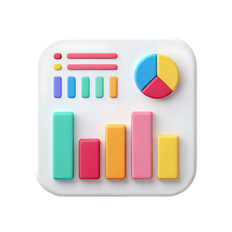 Colorful 3D data charts and graphs icon. 59253585 PNG