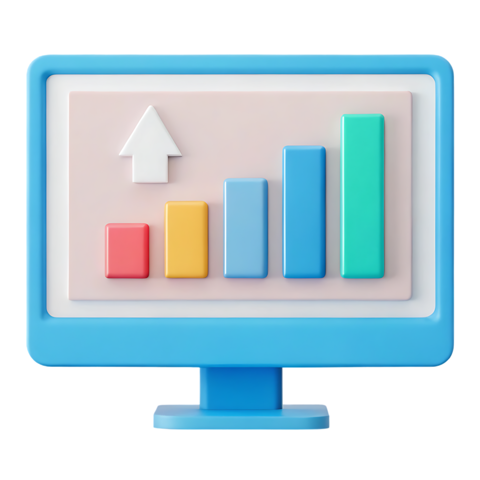 3d Render Of A Computer Monitor Displaying An Upward Trending Bar Graph