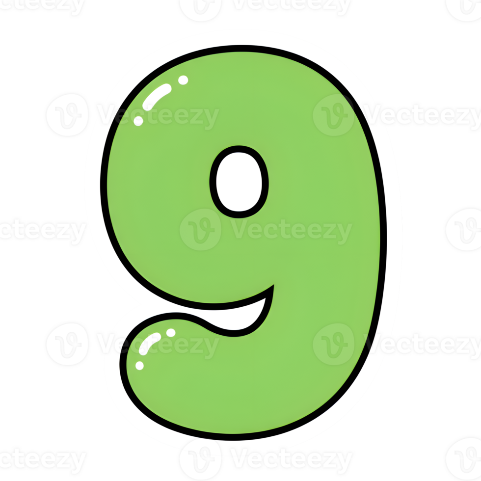 Playful Green Number Nine Cartoon Illustration 59254629 PNG