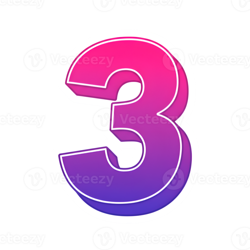 Vibrant Pink and Purple 3D Number Three Graphic 59254695 PNG