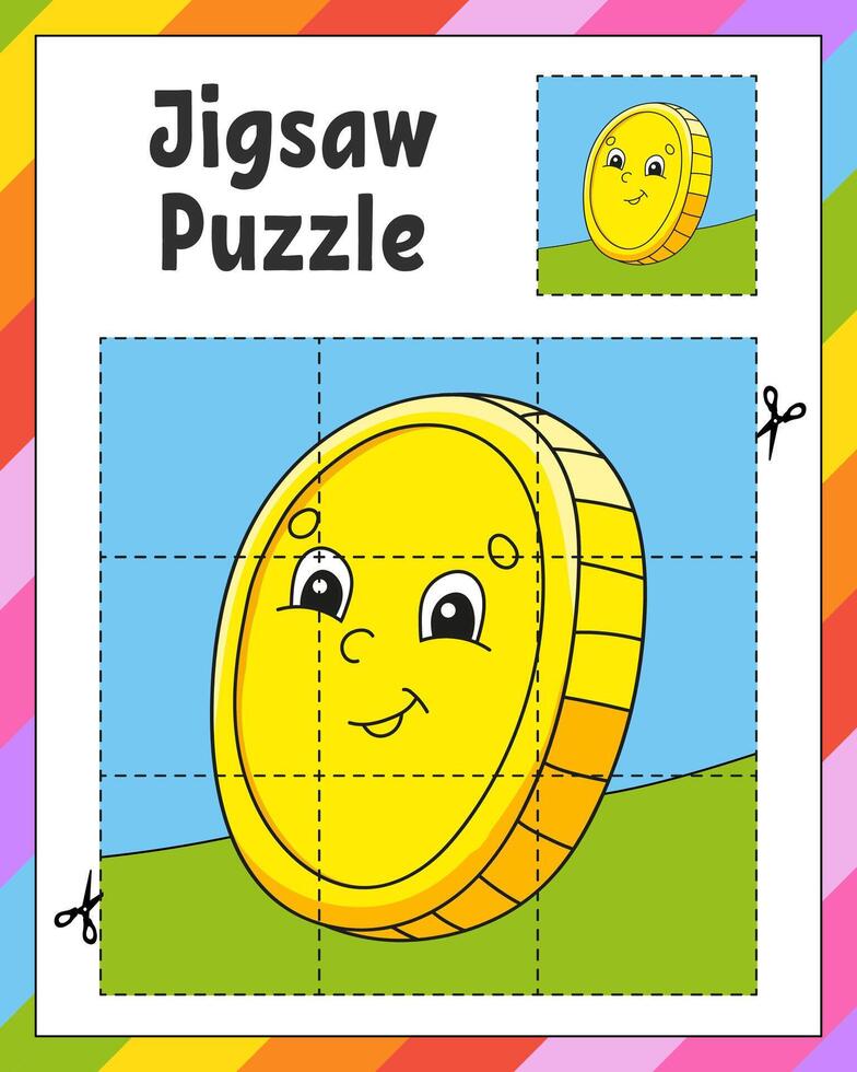 Jigsaw puzzle with a coin and a rainbow background 59270425 Vector Art ...