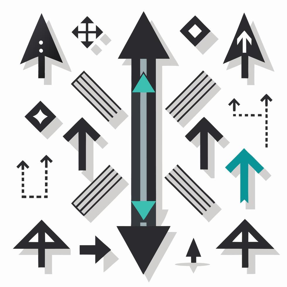 Clean And Modern Flat Lay Set Of Diverse Black Arrow Icons Ideal For Navigation Ui Design And