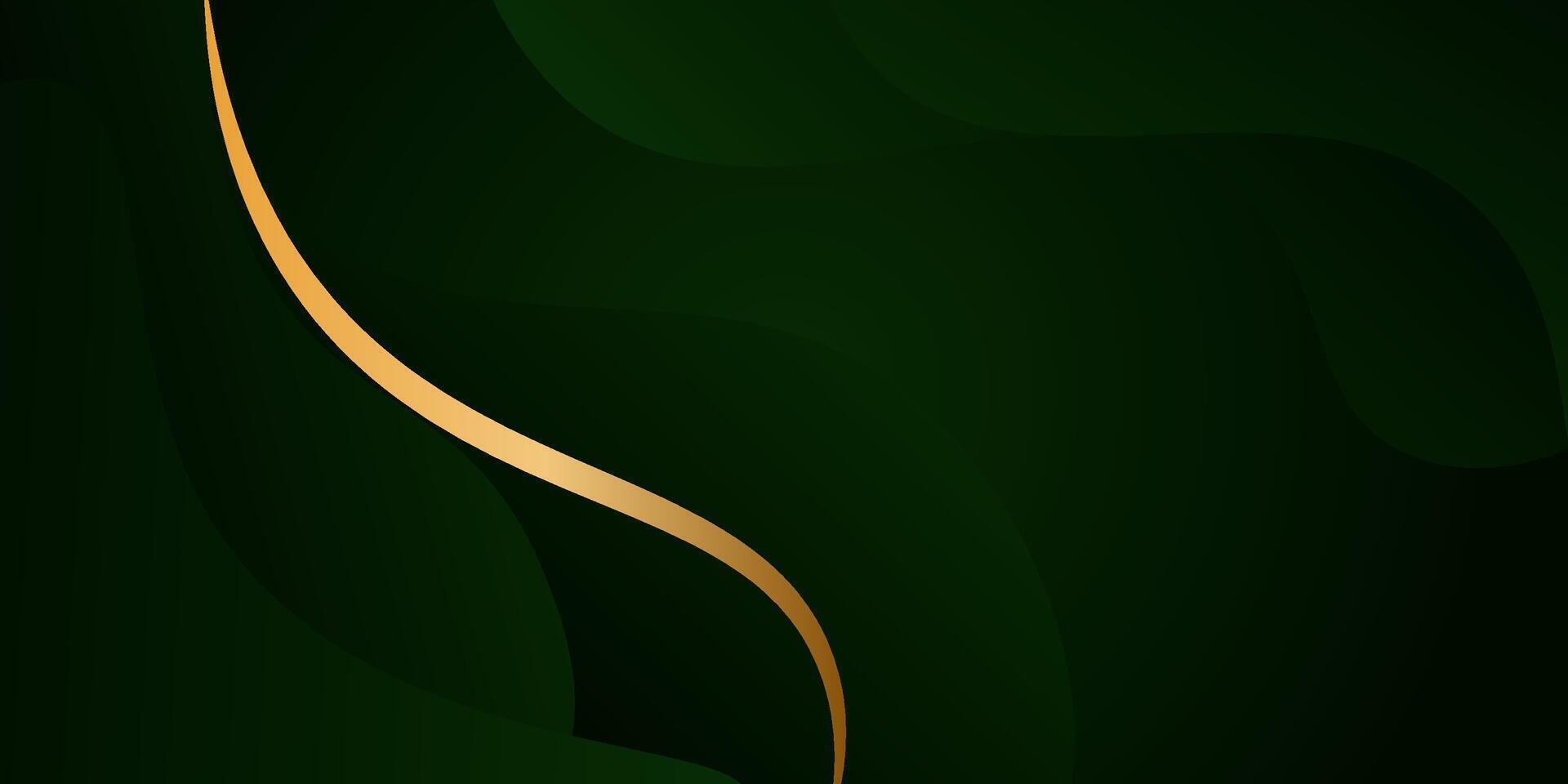 Modern Geometric Abstract with dark green wave background and gold lines for template, poster ...