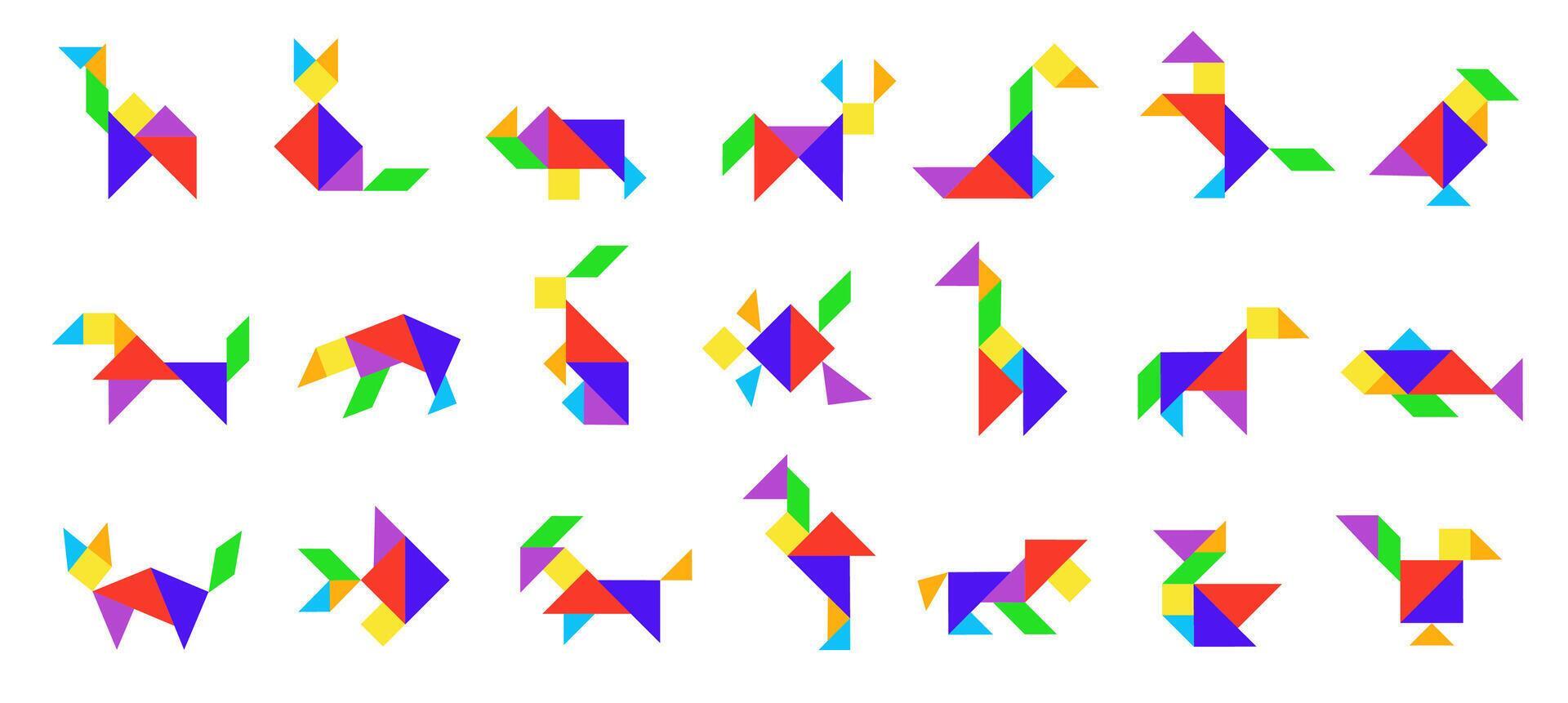 Tangram animals. Geometric traditional Chinese puzzle game with animal ...