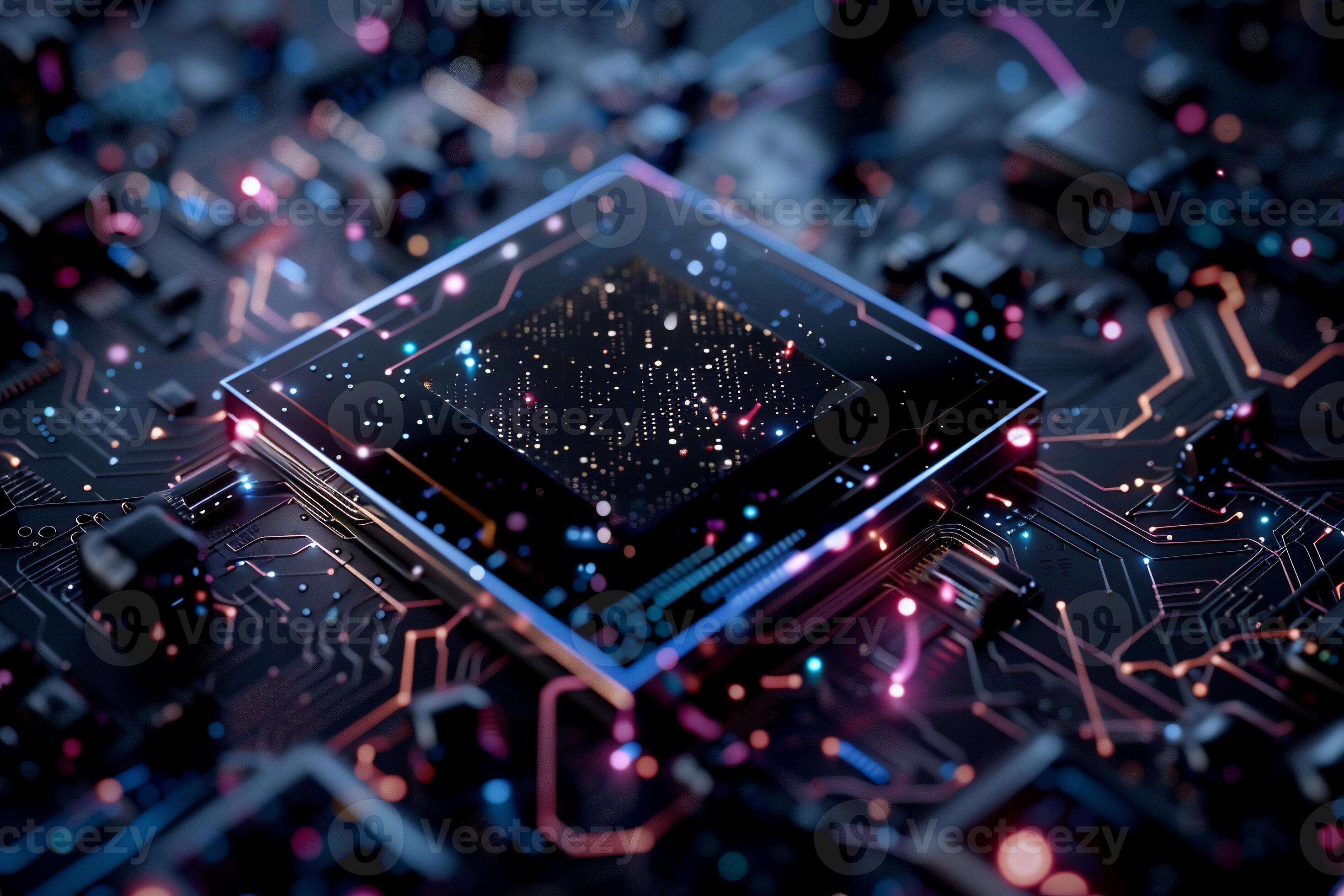 Advanced Microprocessor On Circuit Board Detailed View Of Intricate