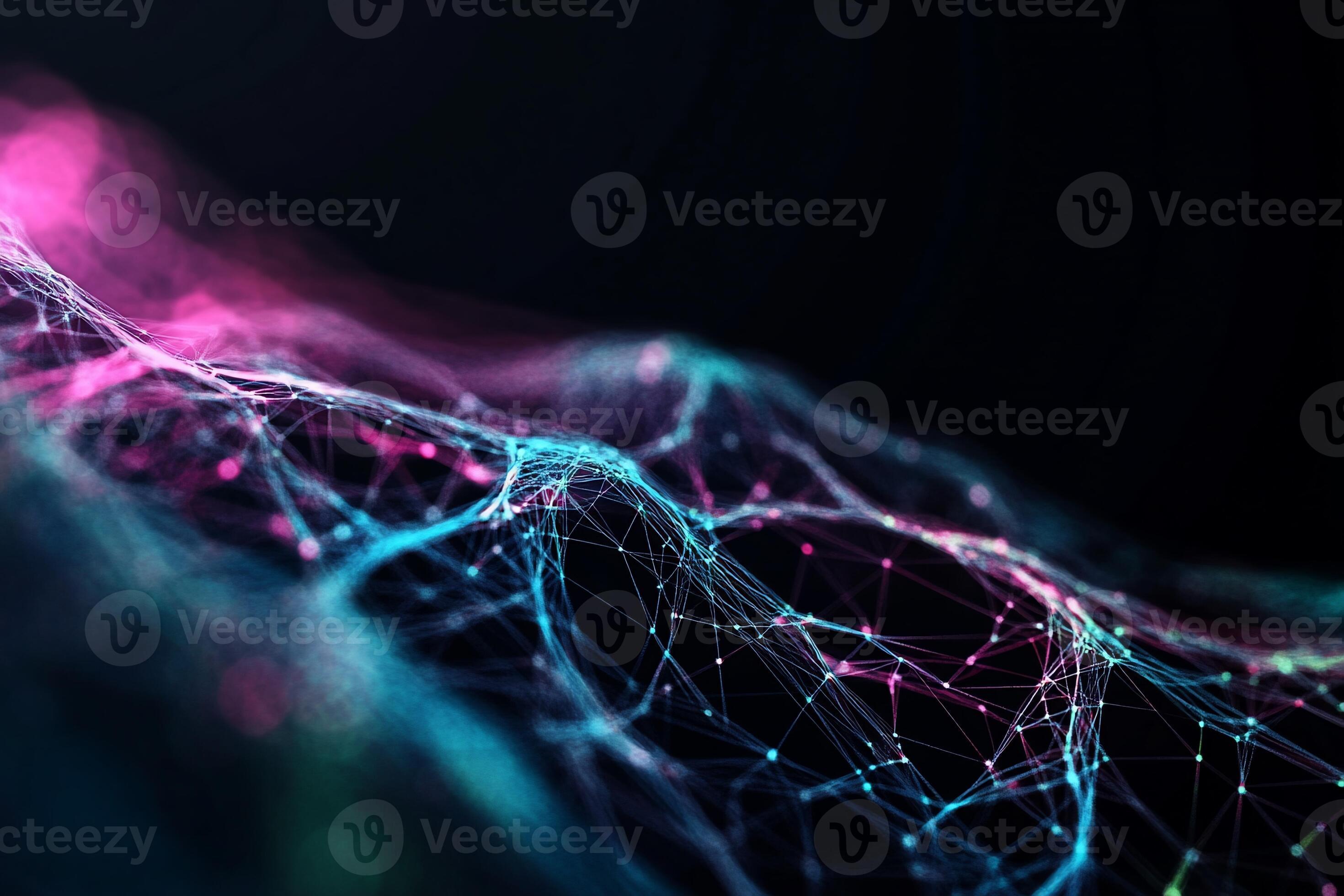 Abstract network of interconnected particles. A vibrant display of ...