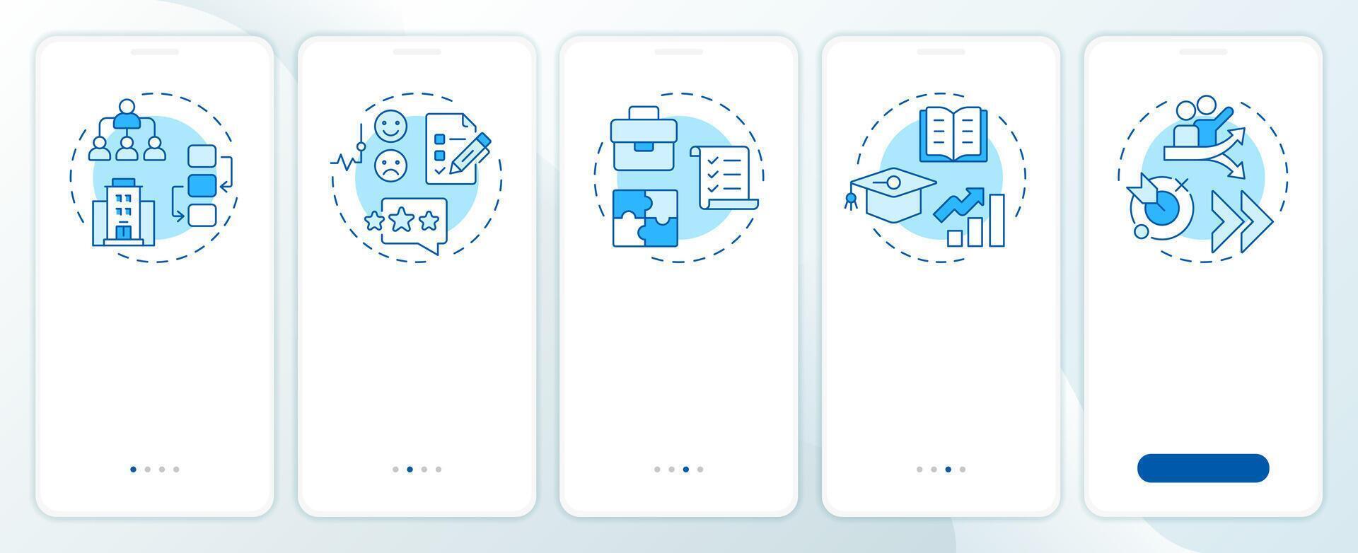 Career Progression Blue Onboarding Mobile App Screen Walkthrough 5 Steps Editable Graphic