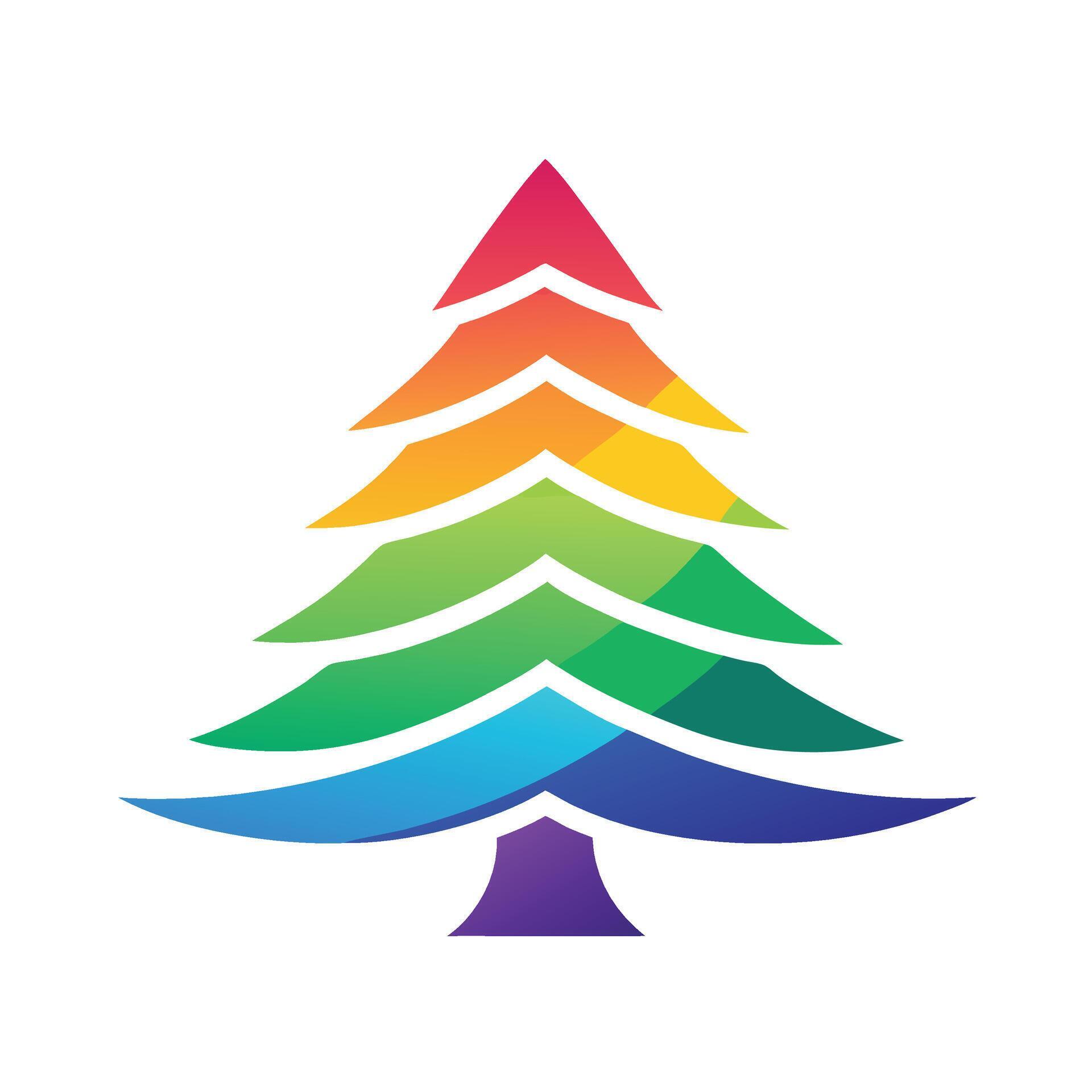 Rainbow Christmas tree, geometric design, colorful layers, minimalist art, gradient colors ...
