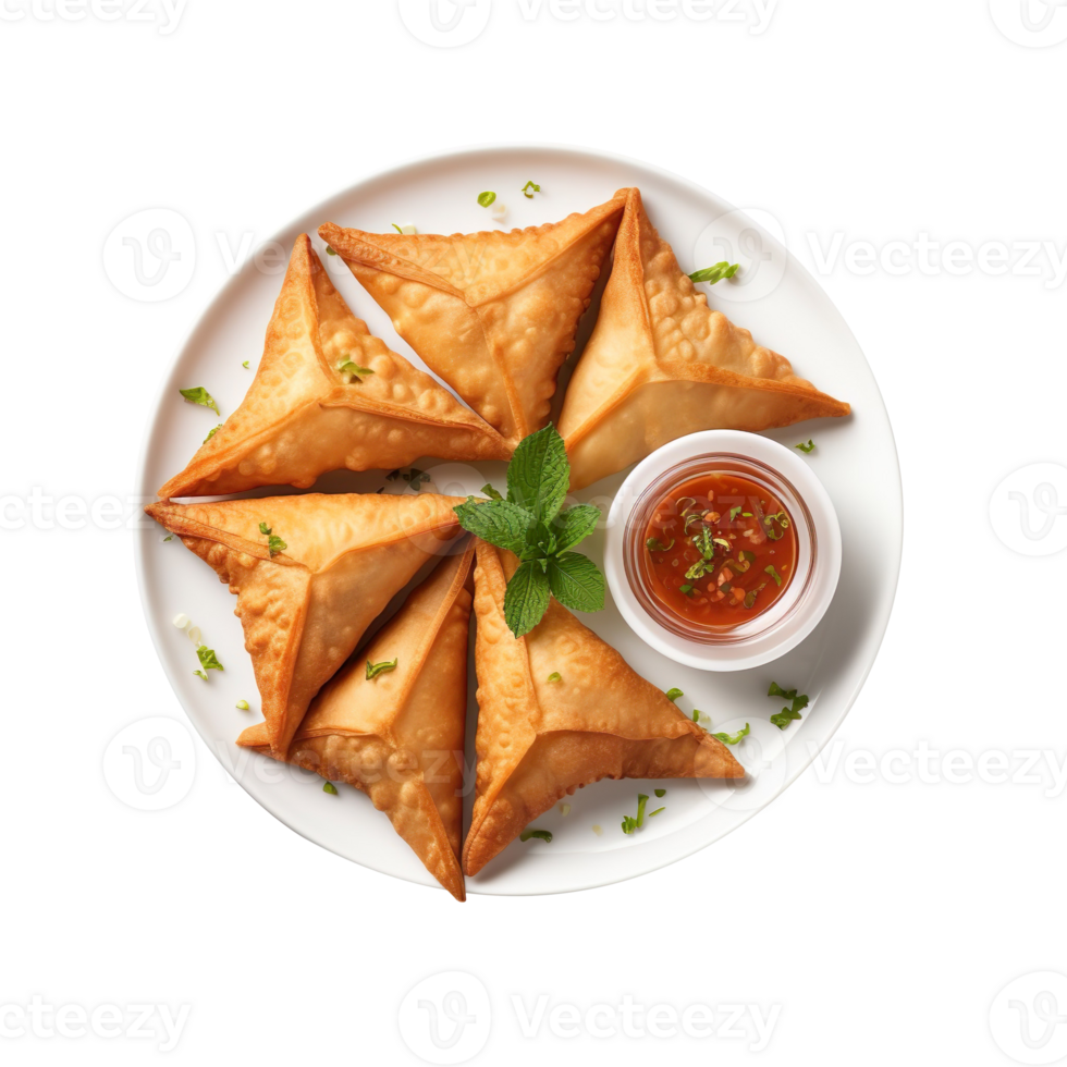 Plate with tasty samosas isolated on transparent background 59325186 PNG