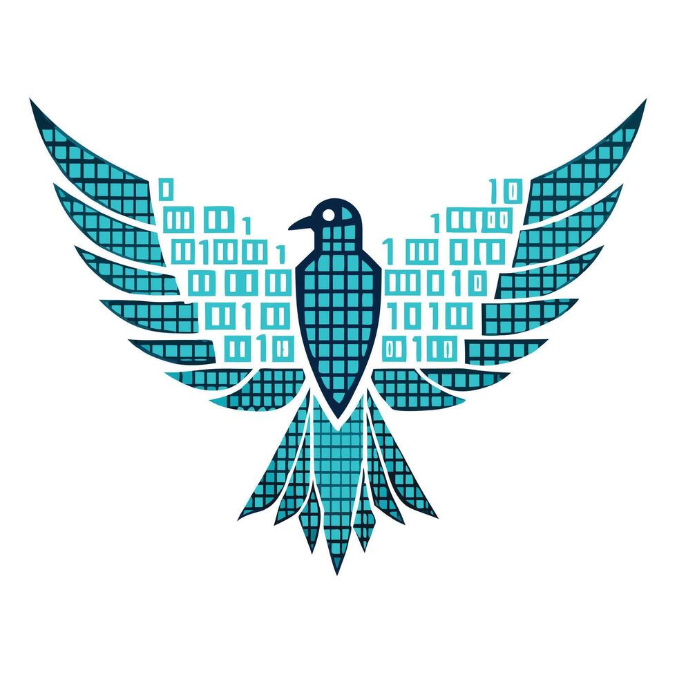 Stylized Bird Icon with Binary Code Wings and Modern Design Elements ...