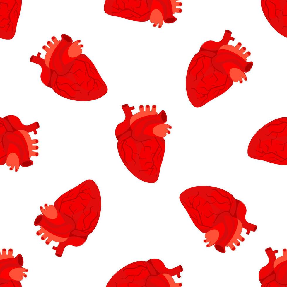 Realistic Human Heart Seamless Pattern Repeating on White Background ...
