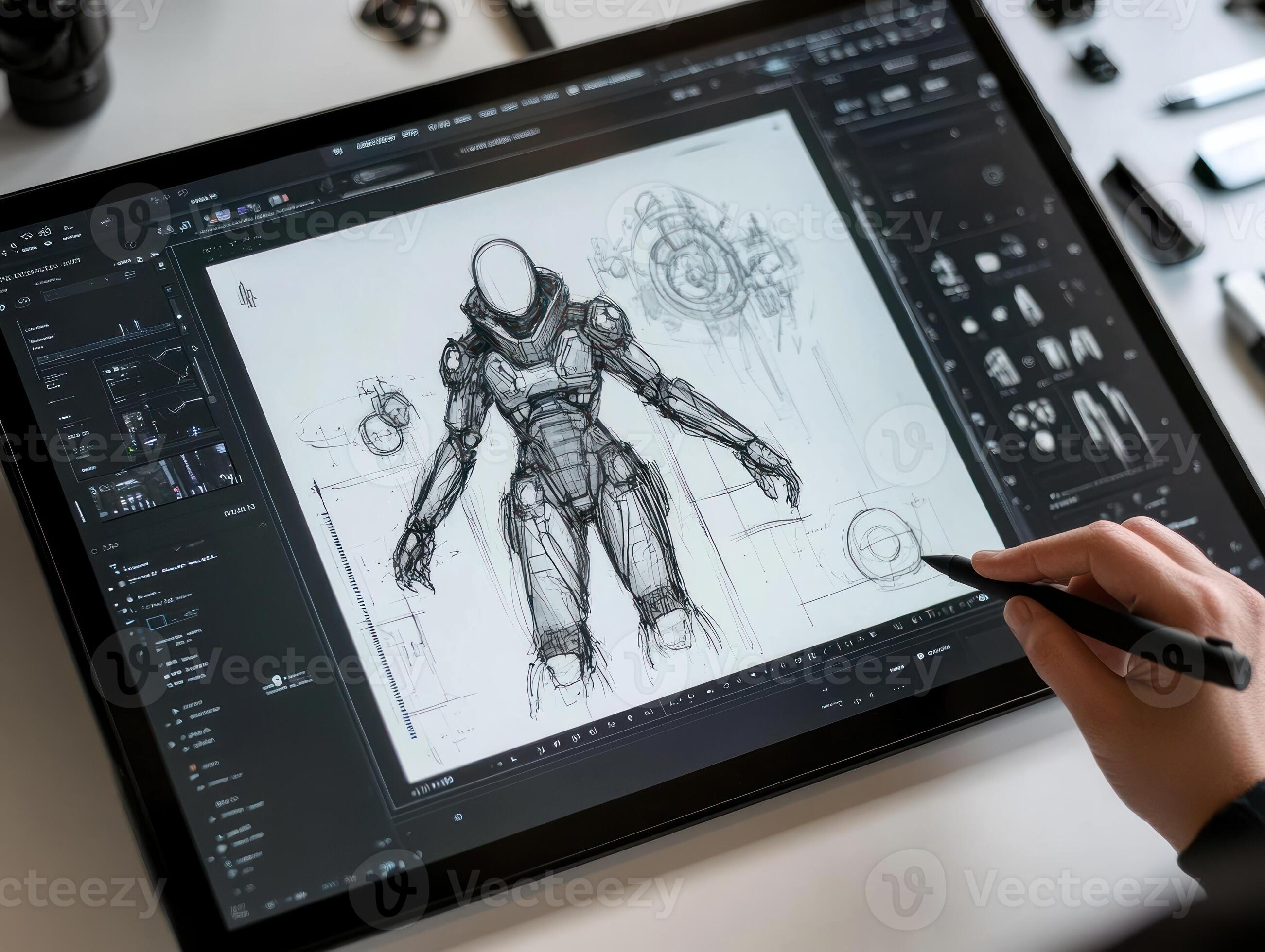 Ai assisted digital sketching for designers. Futuristic robot concept ...