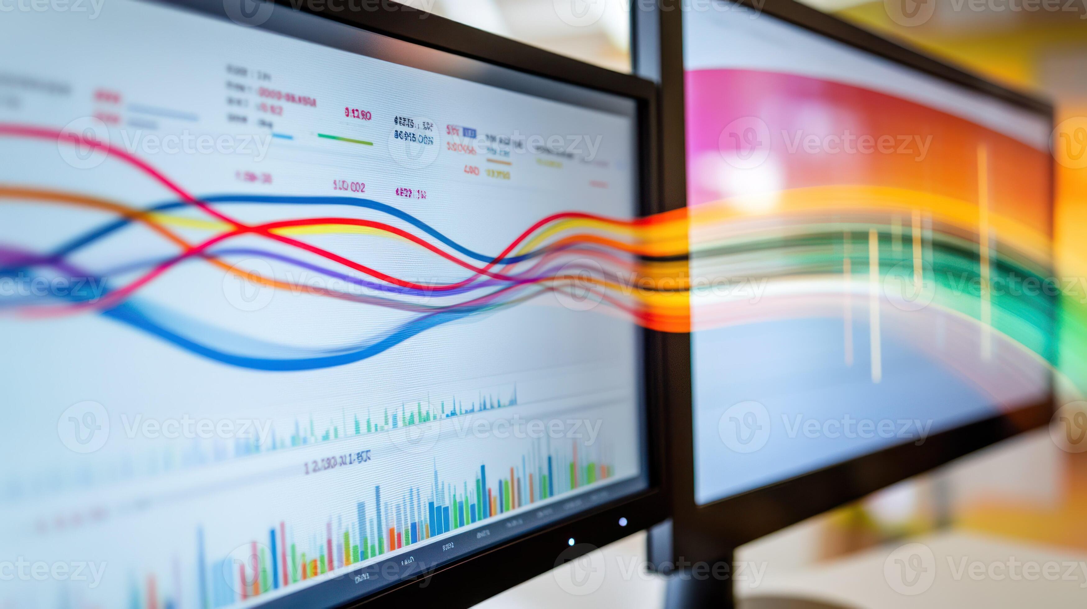 Colorful Data Visualizations Displayed On Modern Computer Monitors