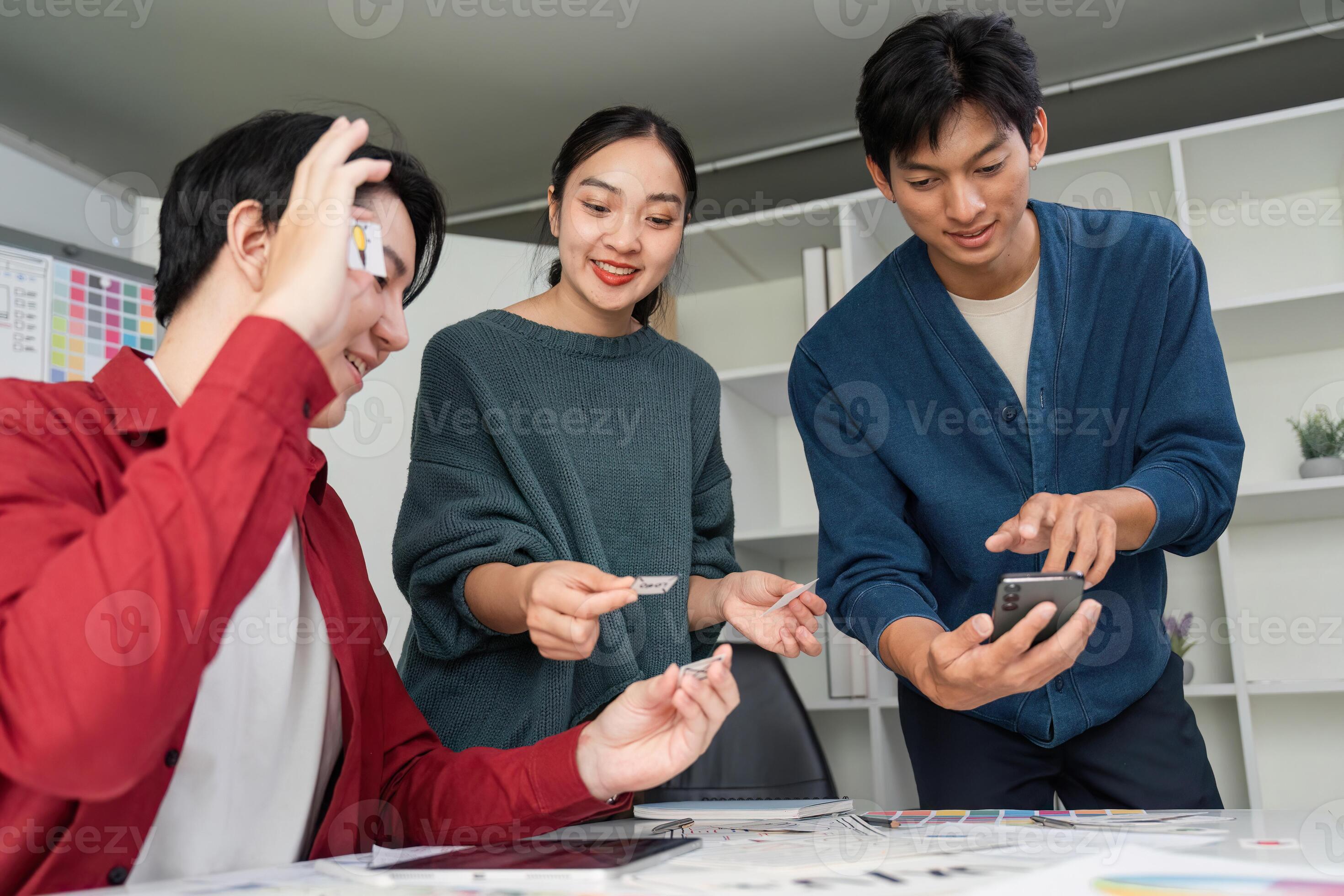 Collaborative Design Review. Team members actively sharing design pieces and ideas while ...
